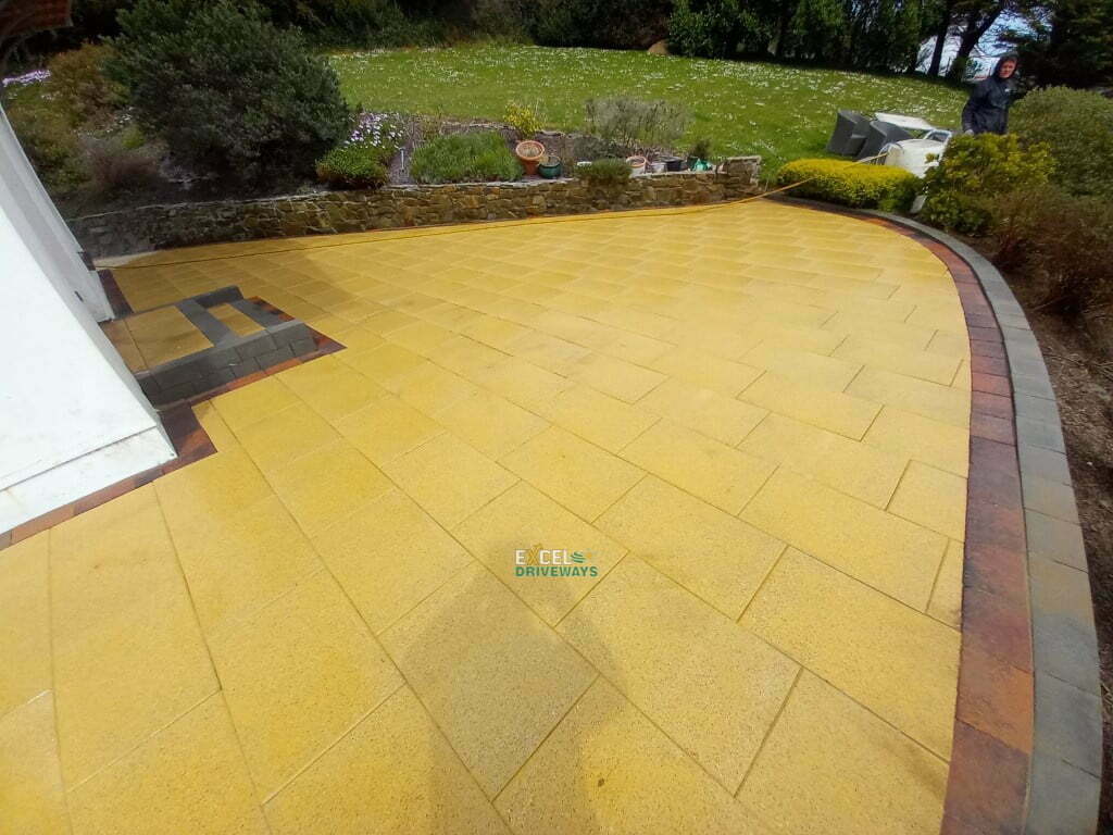 Patio with Gold Granite Slabs and Red Paved Border in Sandycove, Co ...