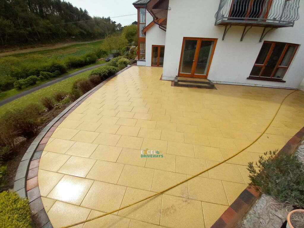 Patio with Gold Granite Slabs and Red Paved Border in Sandycove, Co ...