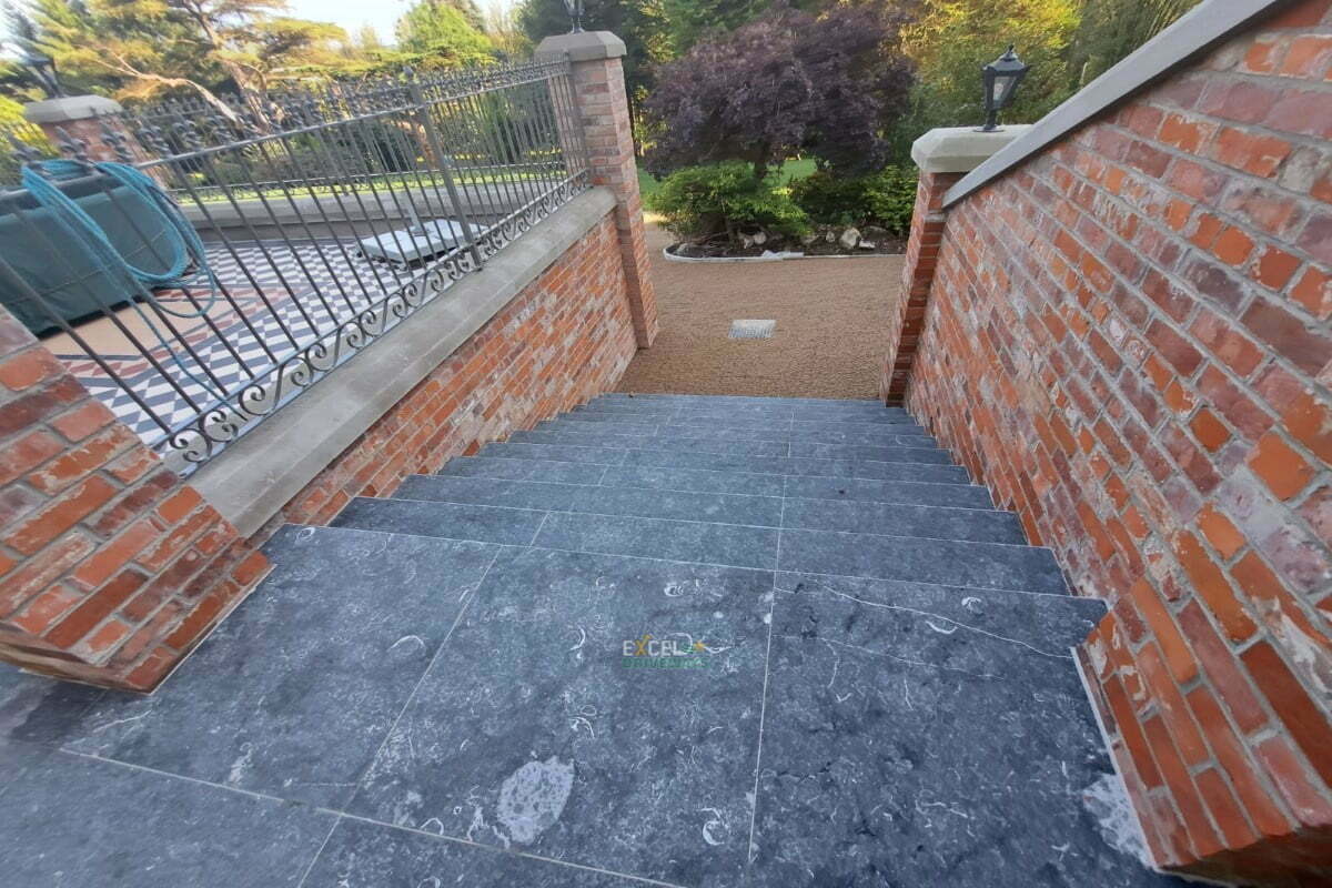 Tar and Chip Driveway, Limestone Slabbed Steps and Porcelain Patio in ...